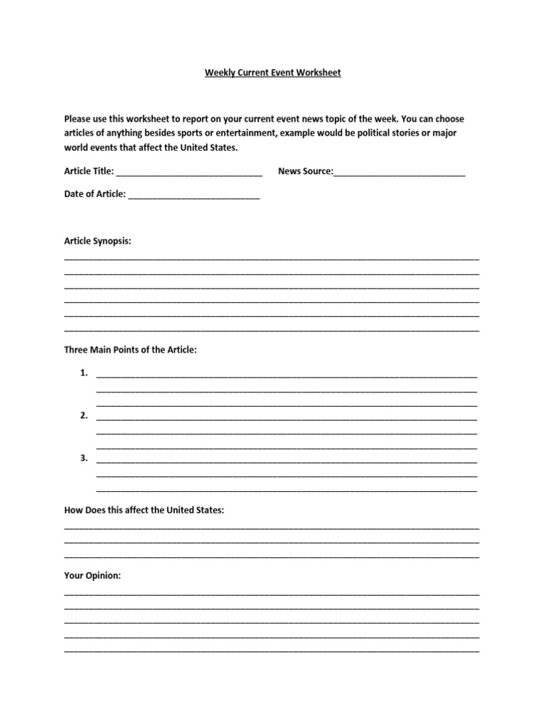 Weekly Current Event Worksheet | PDF | Public Opinion | Mass Media