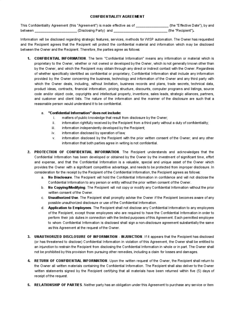 Generic NDA - Non-Disclosure Agreement Template | PDF | Non Disclosure ...