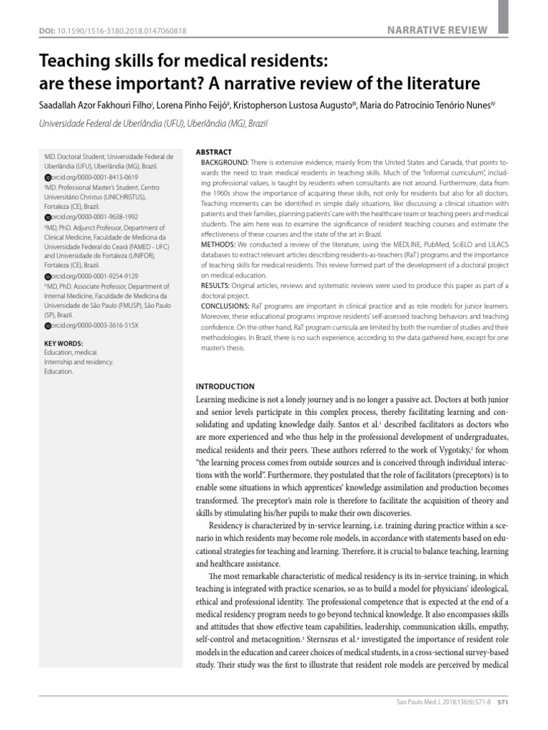 Teaching Skills For Medical Residents: Are These Important? A Narrative ...