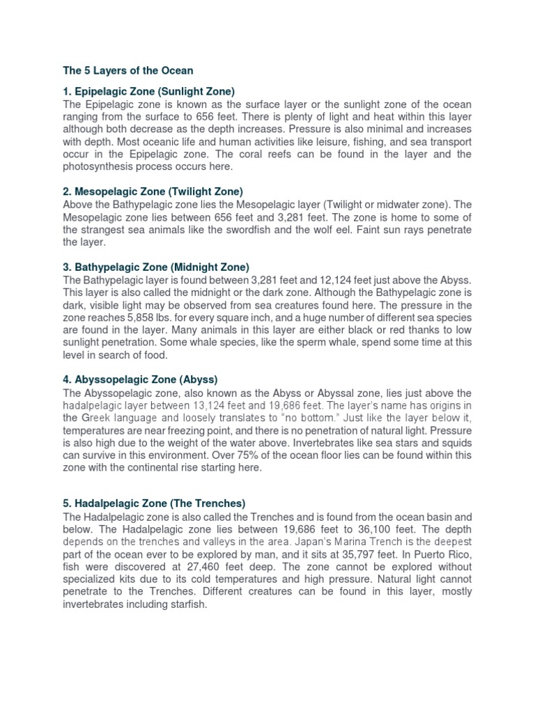 Exploring the Five Distinct Layers of the Ocean Through Depth and ...