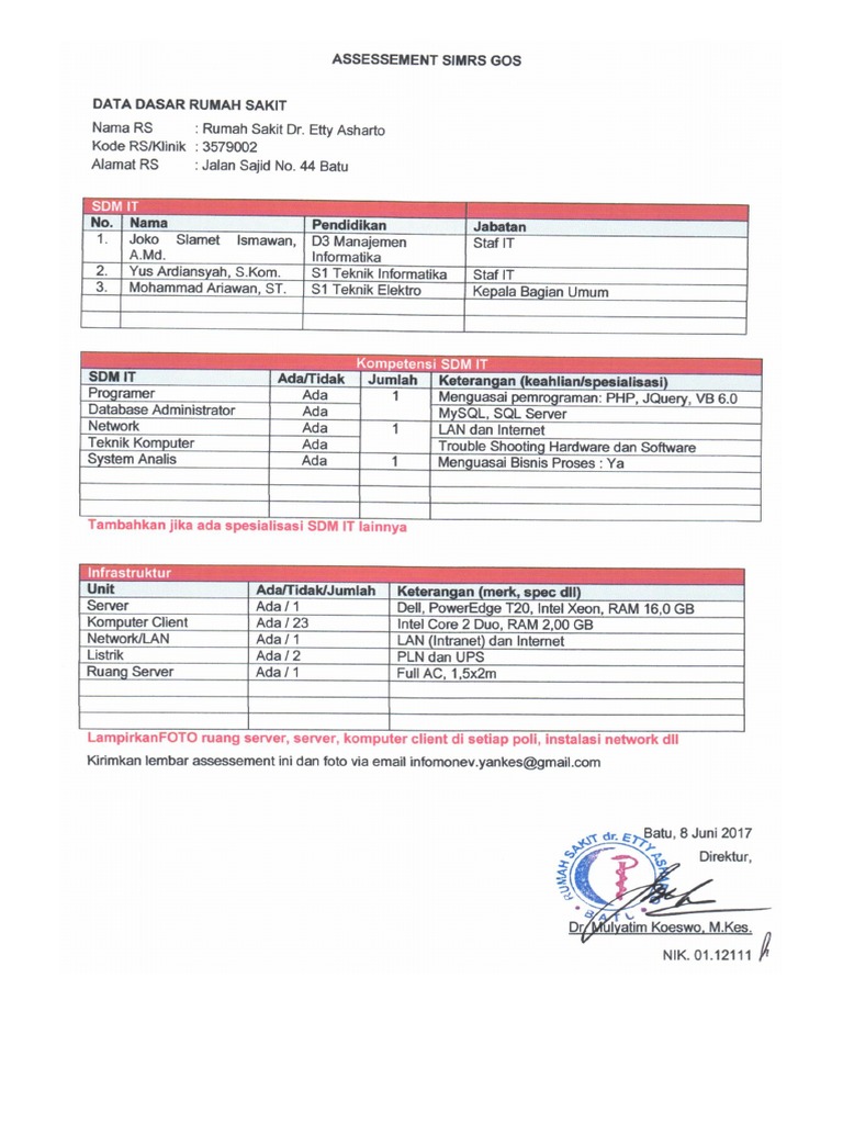 Asesmen SIMRS GOS | PDF