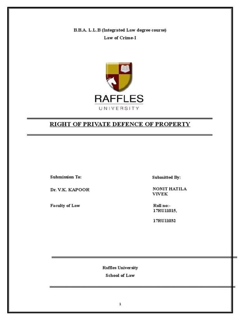 Right of Private Defence of Property: B.B.A. L.L.B (Integrated Law ...