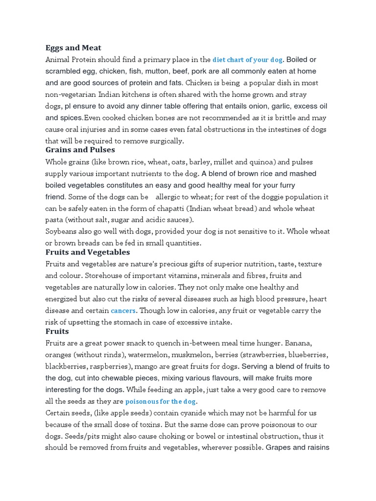 Eggs and Meat: Diet Chart of Your Dog | PDF | Vegetables | Whole Grain