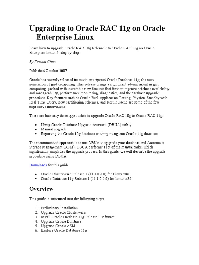 Upgrading To Oracle RAC 11g On Oracle Enterprise Linux: by Vincent Chan | Download Free PDF ...