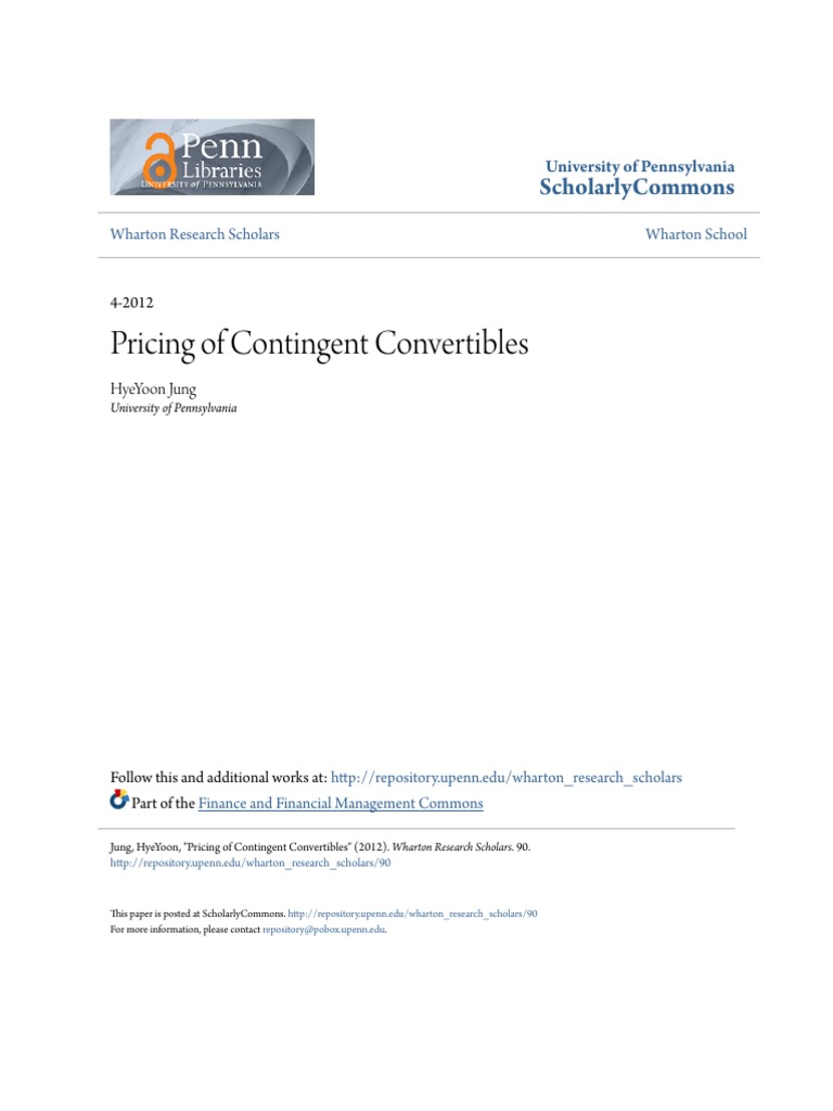 Pricing of Contingent Convertibles: Scholarlycommons | PDF | Black ...
