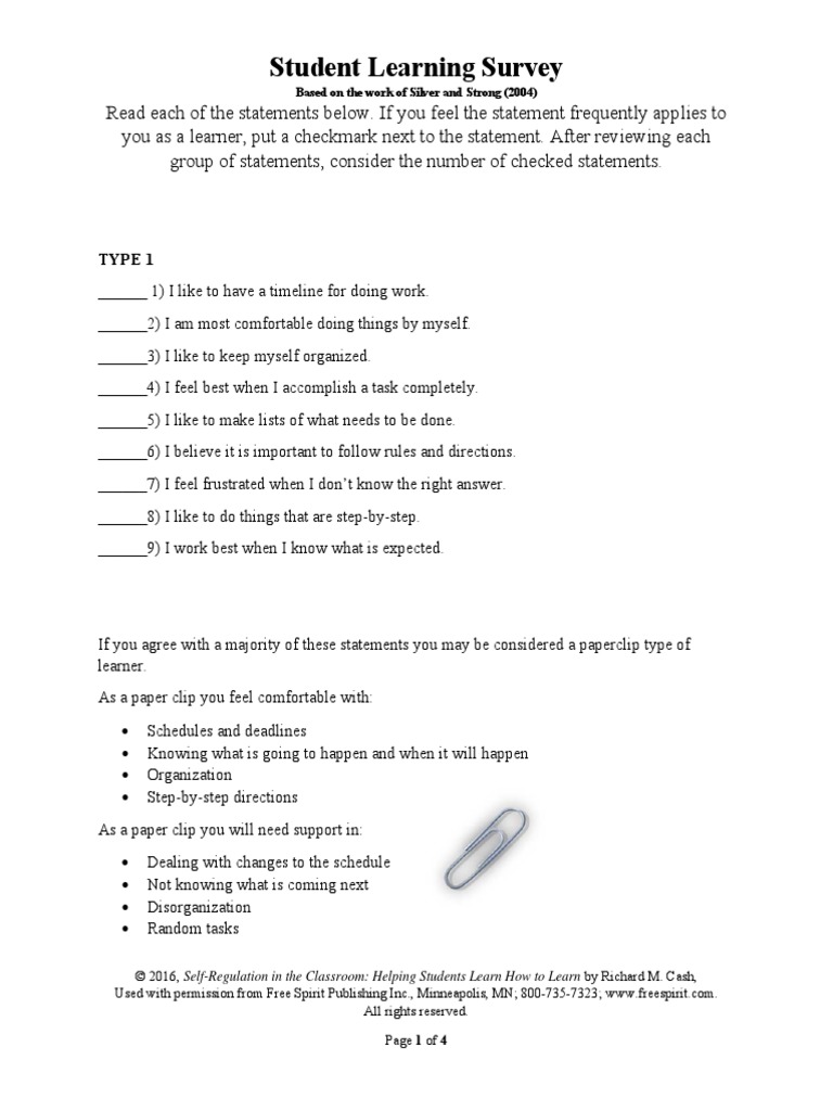 Student Learning Survey PDF | PDF | Pedagogy | Learning