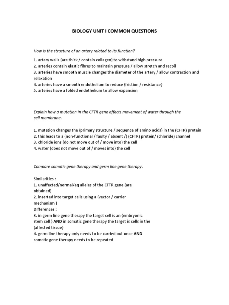 Biology Unit I Common Questions | PDF