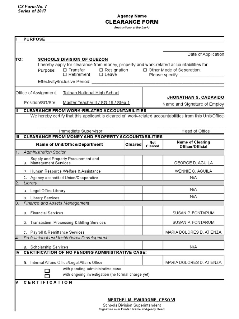 CS Form No. 7 Clearance Form | PDF | Business | Economies