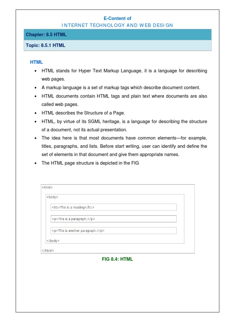Chapter: 8.5 HTML Topic: 8.5.1 HTML: E-Content of Internet Technology ...