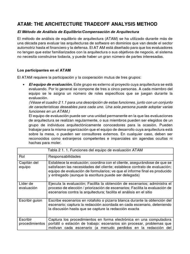 Atam: The Architecture Tradeoff Analysis Method | PDF | Evaluación ...