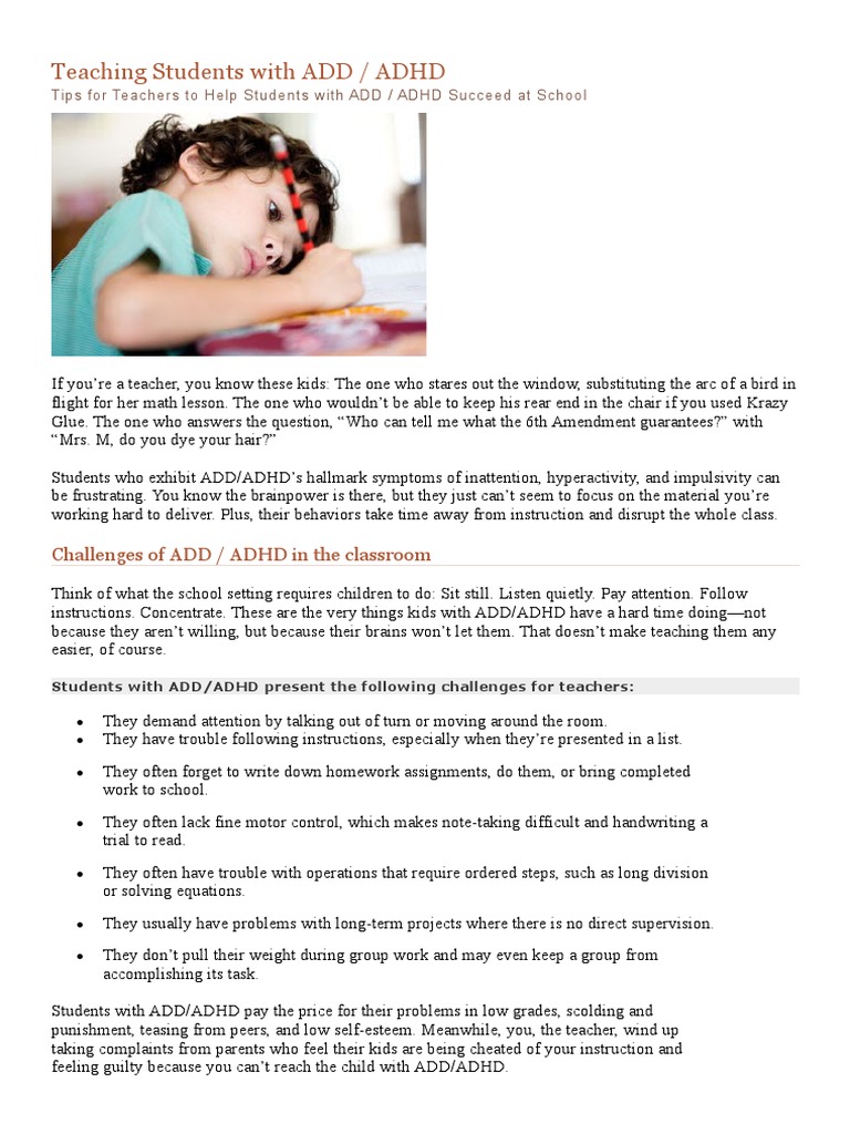 Teaching Students With ADD ADHD | Download Free PDF | Attention Deficit ...