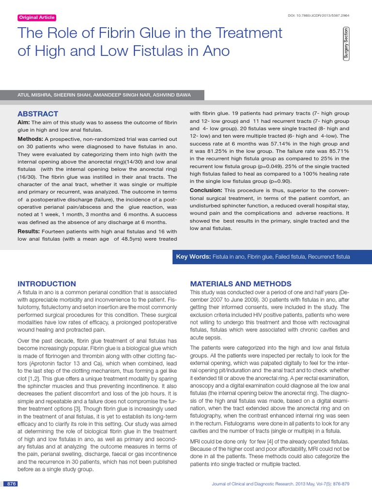 The Role of Fibrin Glue in The Treatment of High & Low Fistulas in Ano ...
