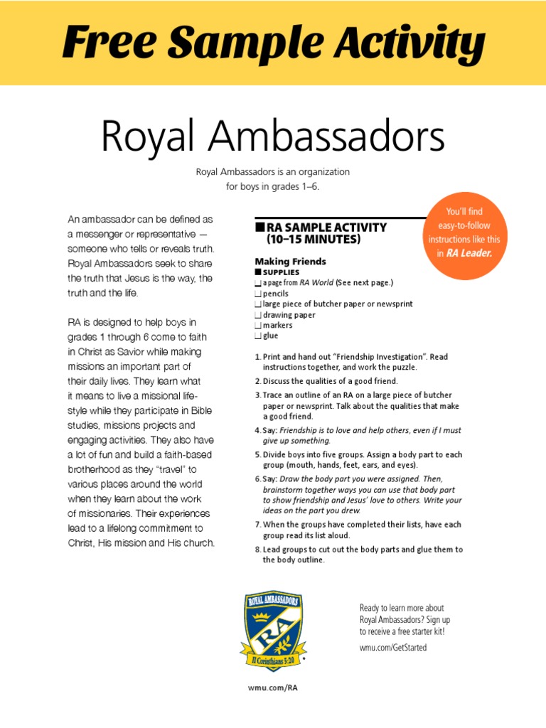 Royal Ambassadors Friendship Activity | PDF | Ancient Mediterranean ...