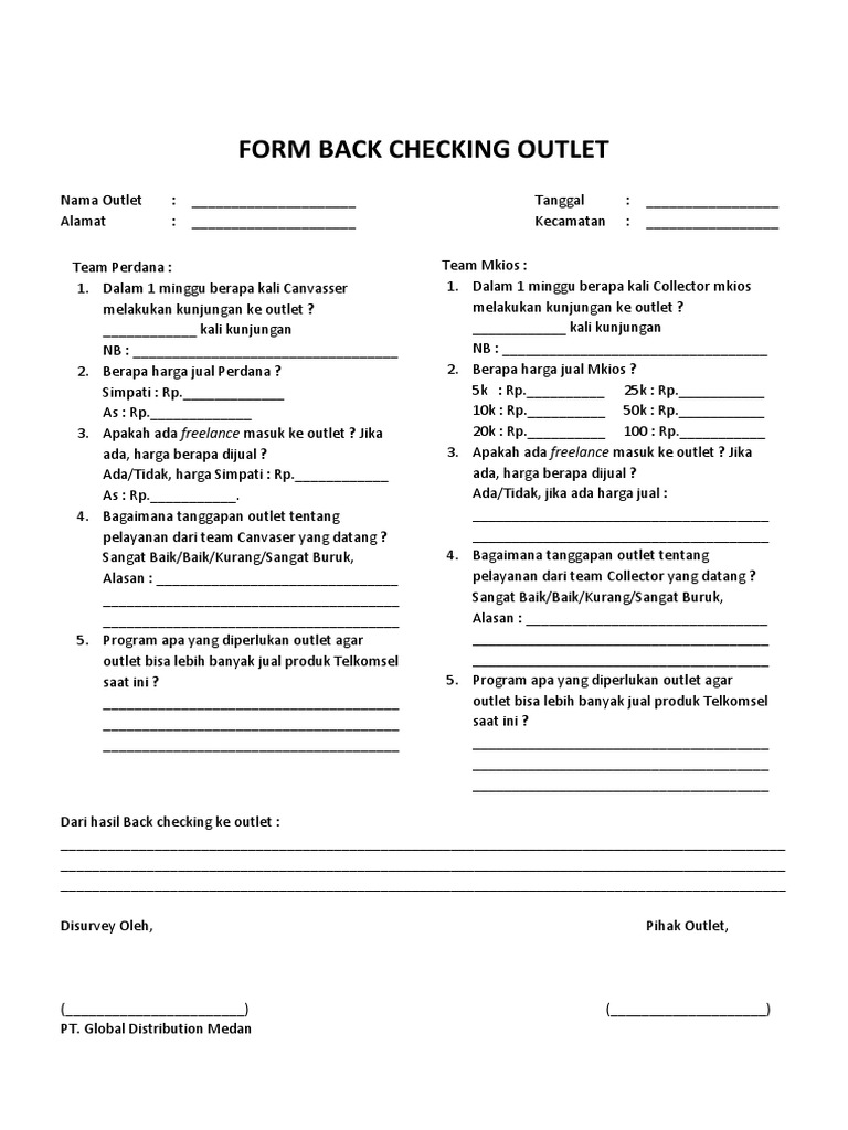Form Back Checking Outlet | PDF | Bisnis