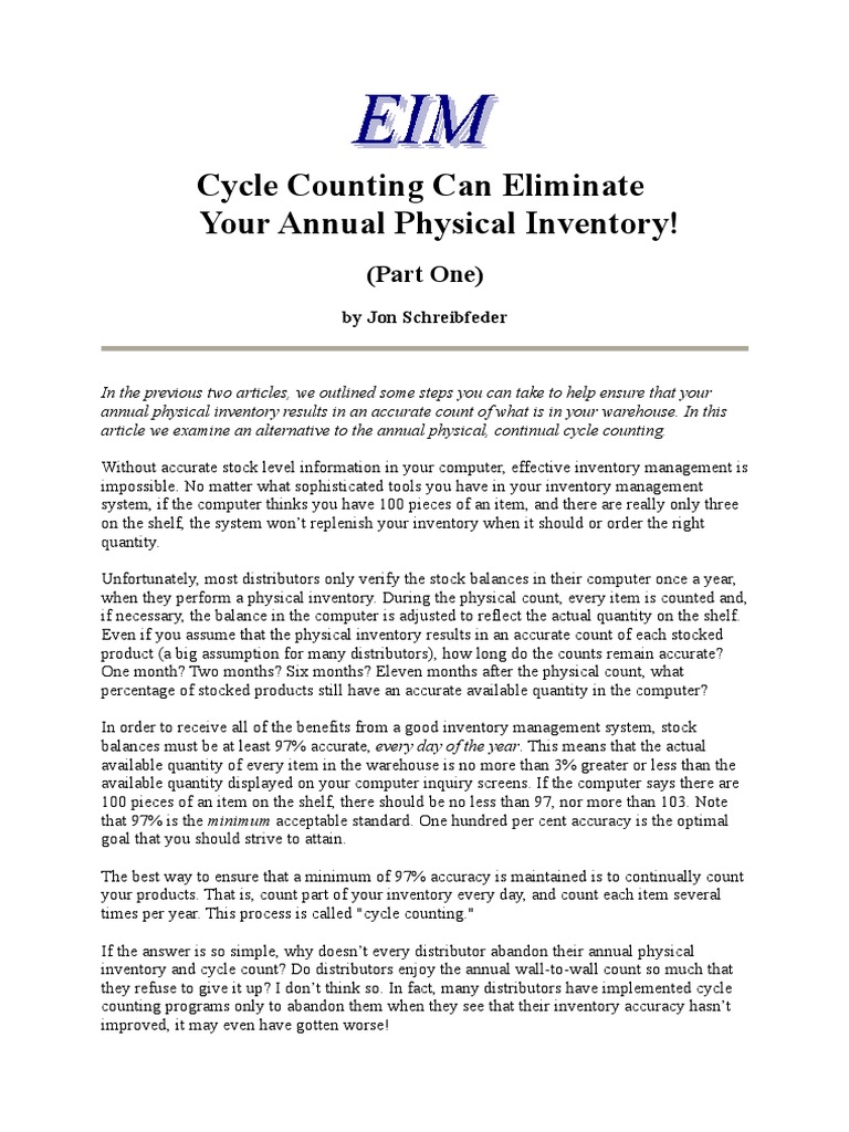 Cycle Counting Can Eliminate Your Annual Physical Inventory | PDF ...