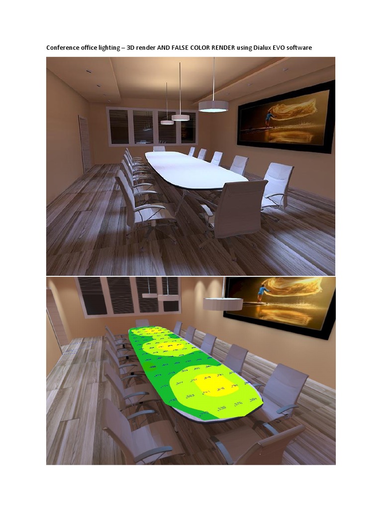 Conference Office Lighting - 3D Render AND FALSE COLOR RENDER Using ...