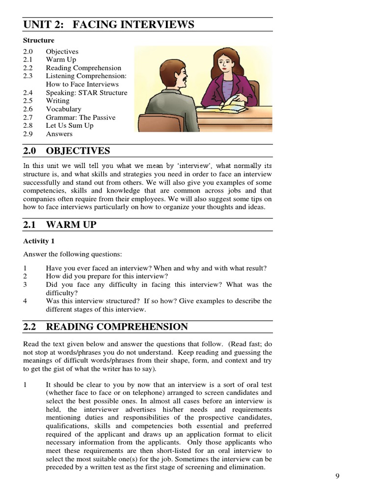 Unit 2: Facing Interviews: 2.0 Objectives | PDF | Reading Comprehension ...