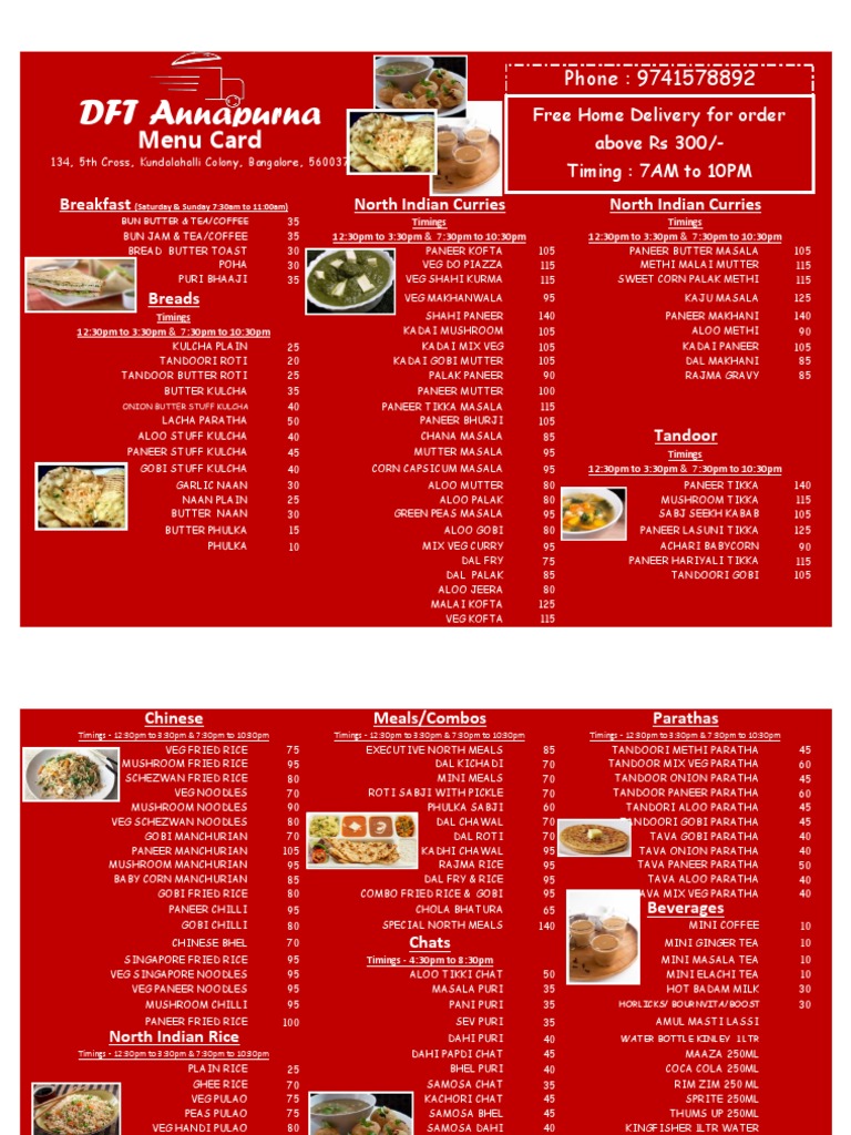 Annapurna North Indian Restaurant Menu | PDF | Curry | Indian Cuisine