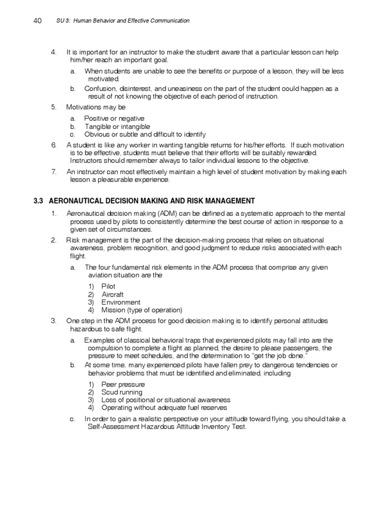 3.3 Aeronautical Decision Making and Risk Management: SU 3: Human Behavior and Effective ...
