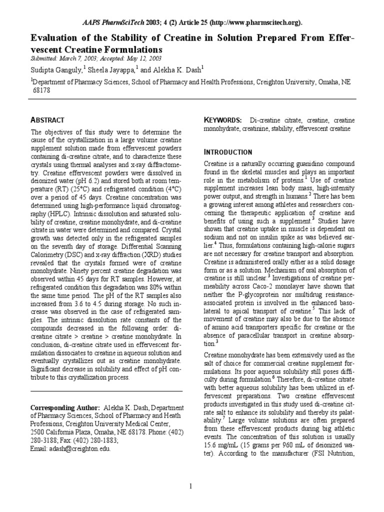 Stability of Creatine in Effervescent Solutions | PDF | Solubility | X ...