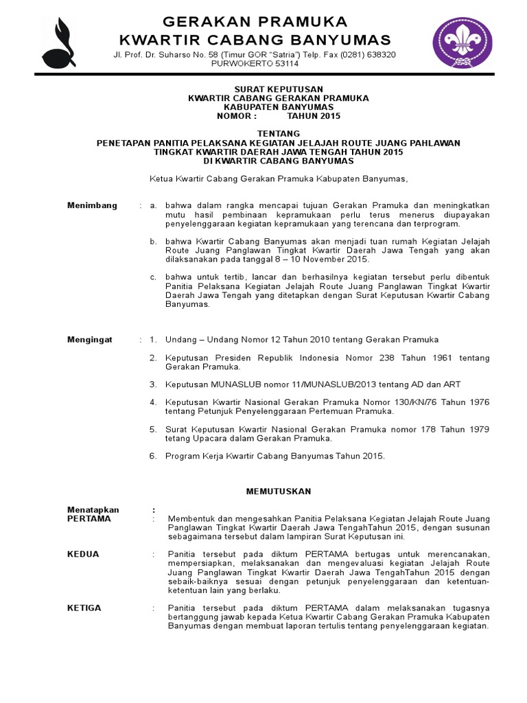 SK Panitia Kegiatan Pramuka 2015 | PDF