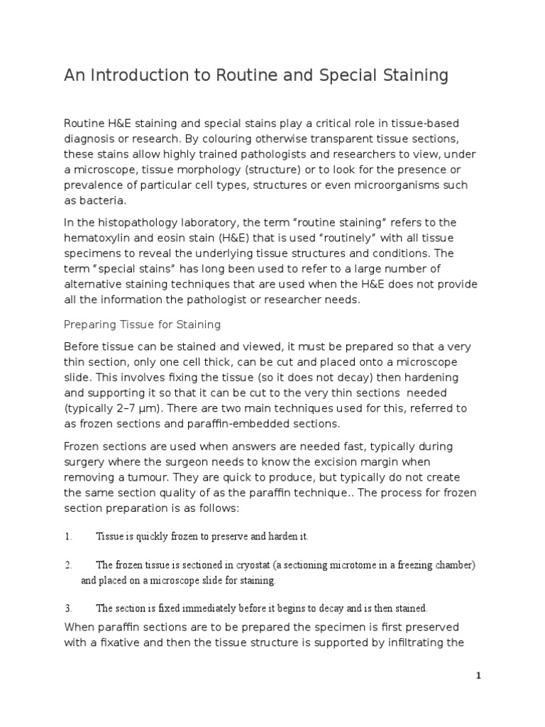 An Introduction To Routine and Special Staining | PDF | Staining ...