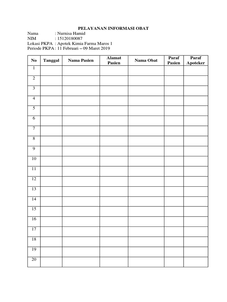 Format Pengisian Pelayanan Informasi Obat | PDF
