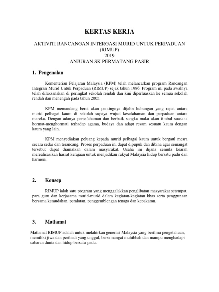 RIMUP ACTIVITIES PLANNING FOR STUDENT INTEGRATION FOR UNITY (RIMUP ...