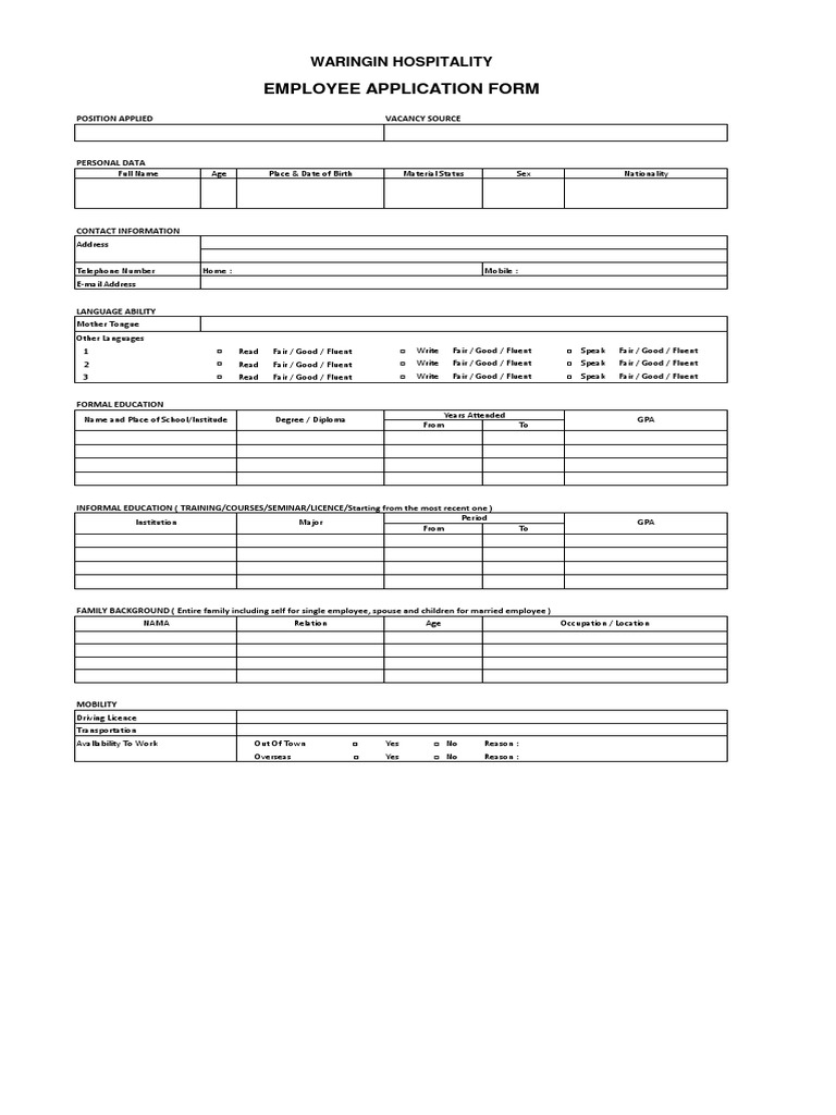 Application Form Career WH | PDF | Employment | Labour