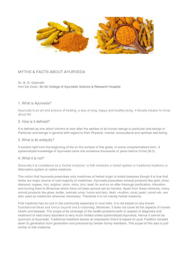 Mythsandfacts About Ayurveda Pdf Ayurveda Herbalism