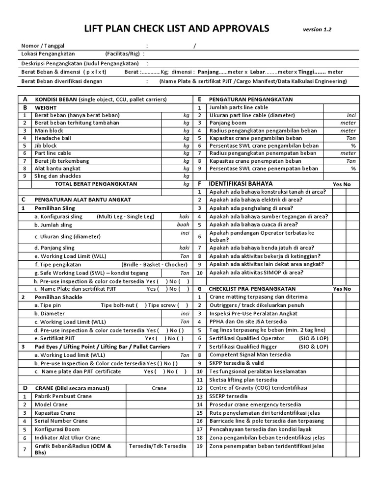 33 Form Lift Plan Check List and Approvals | PDF