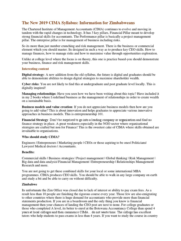 The New 2019 CIMA Syllabus | PDF | International Financial Reporting ...