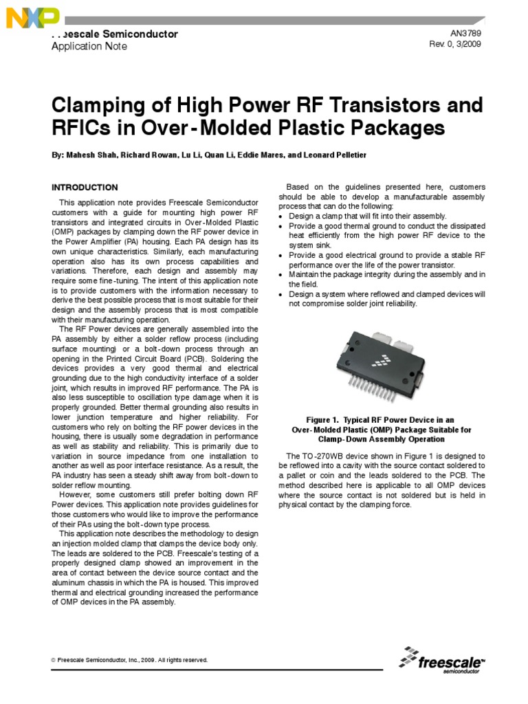 Clamping of High Power RF Transistors and Rfics in Over-Molded Plastic ...