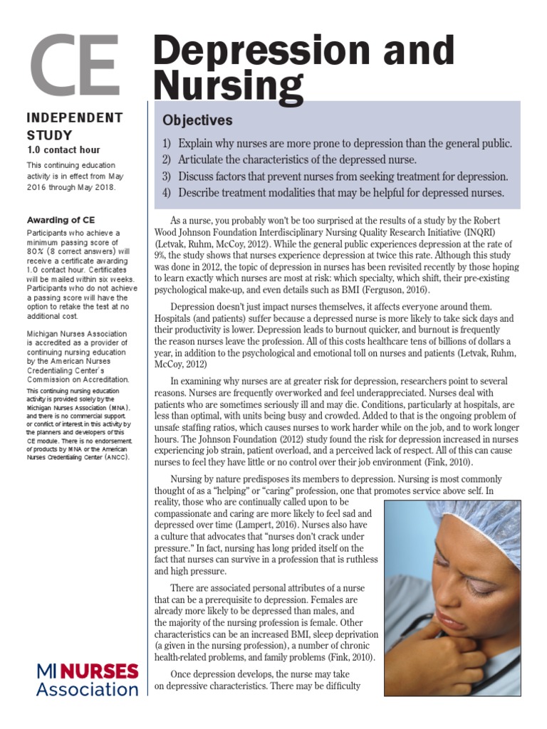 CE DepressionandNursing | PDF | Nursing | Major Depressive Disorder