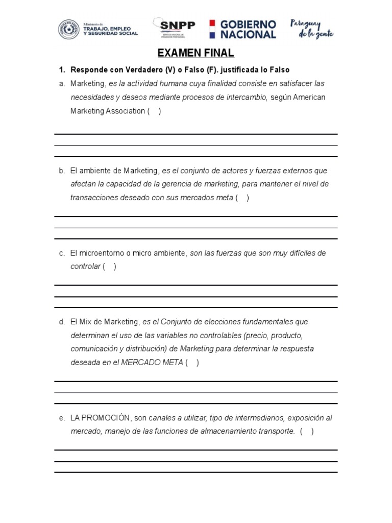 Examen Final Marketing SNPP | PDF