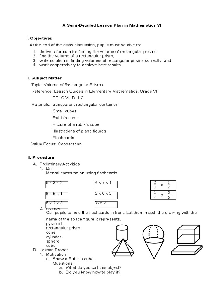 A Semi Detailed Lesson Plan in Math VI | PDF | Volume | Geometry