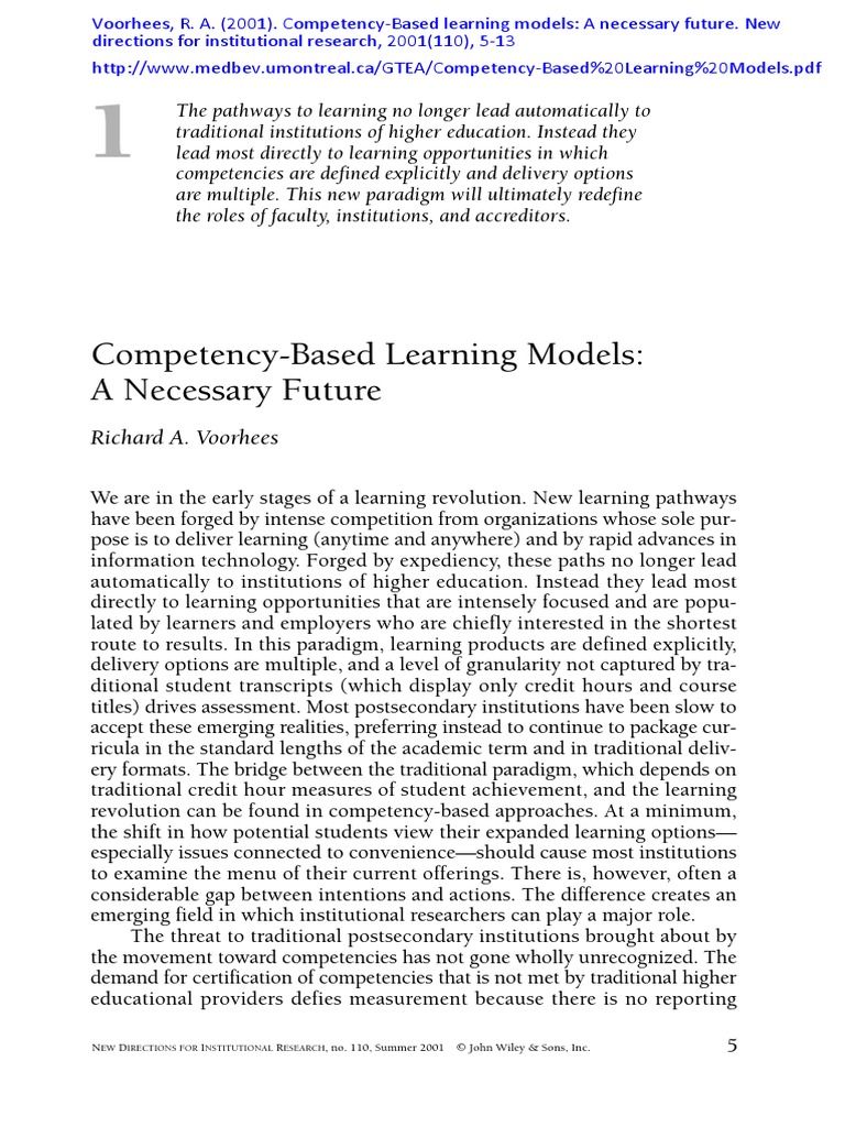 Voorhees, R. A. (2001) - Competency Based Learning Models. A Necessary ...