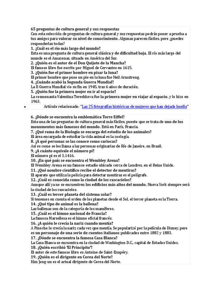 65 preguntas de cultura general y respuestas | PDF | Alemania ...