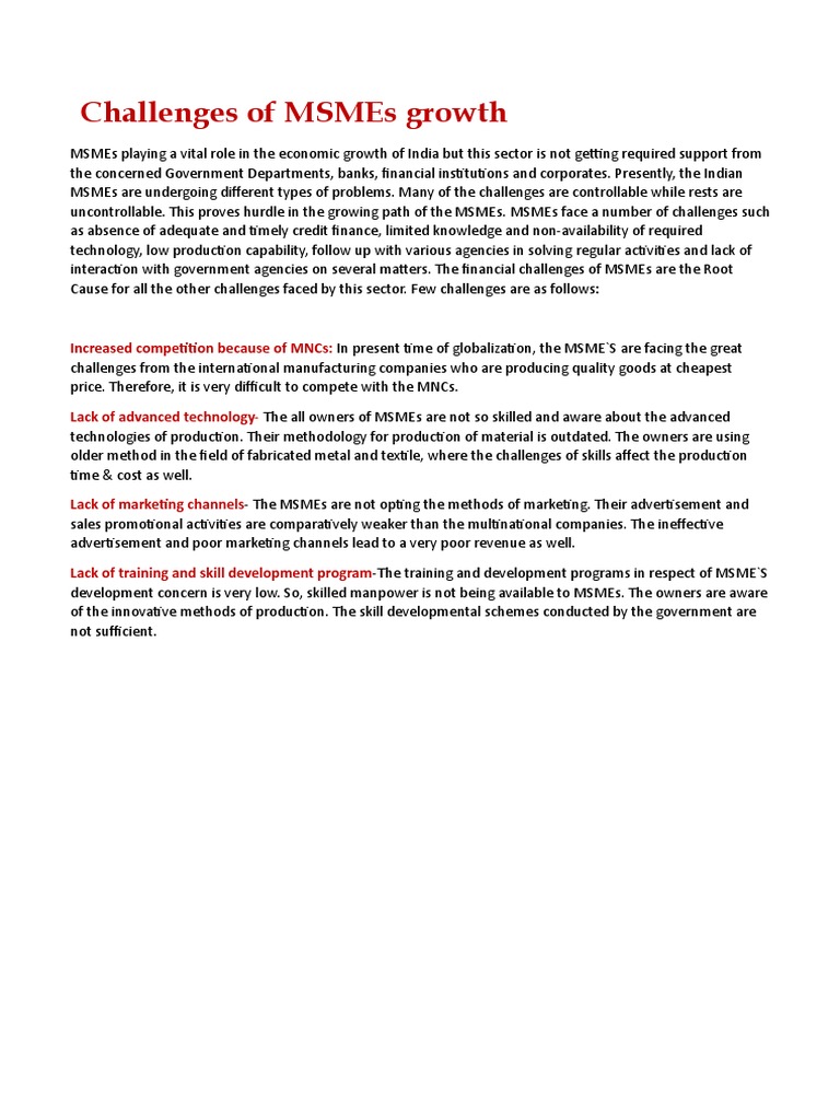 Challenges of MSMEs Growth | PDF | Multinational Corporation | Banks