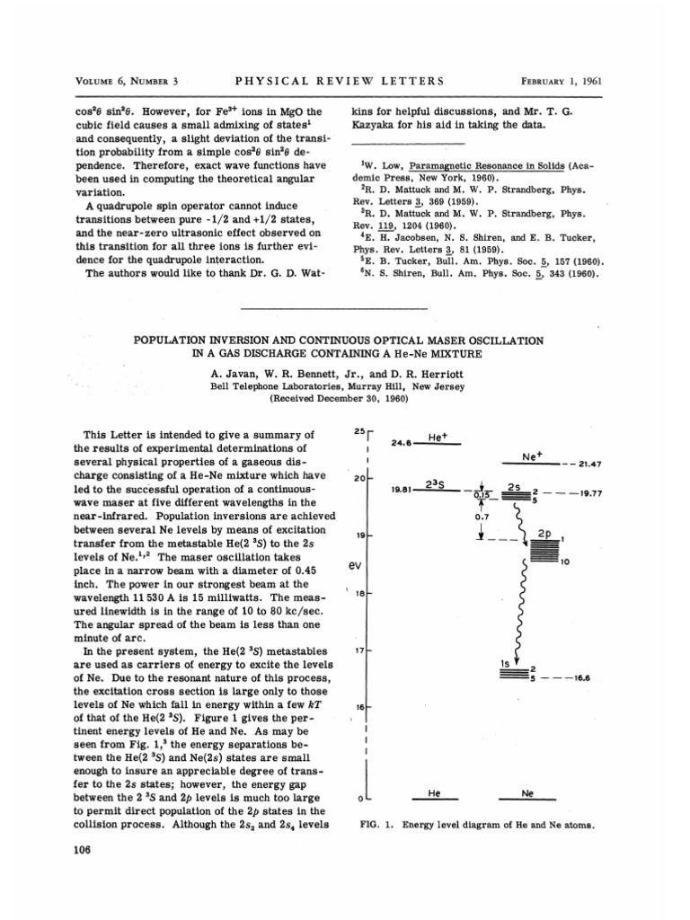 Javan 1961 - POPULATION INVERSION AND CONTINUOUS OPTICAL MASER ...