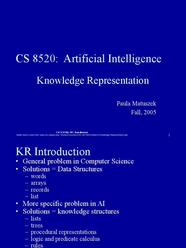 CS 8520: Artificial Intelligence: Knowledge Representation | PDF | Knowledge Representation And ...