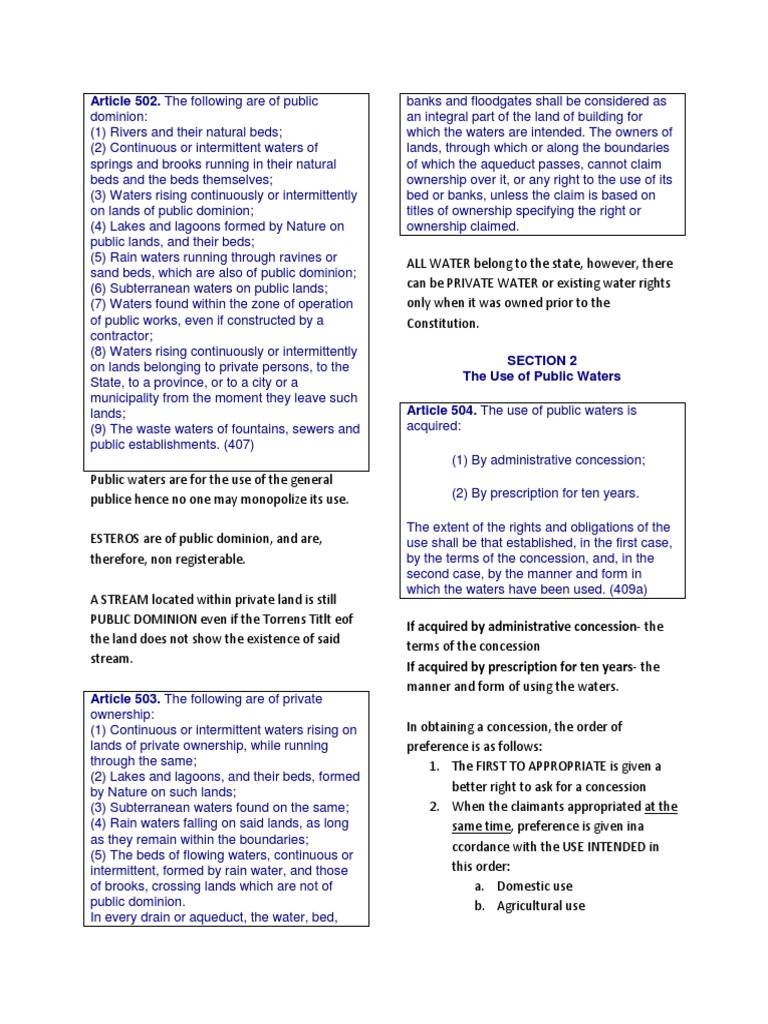 Article 502. The Following Are of Public | PDF | Ownership | Stream