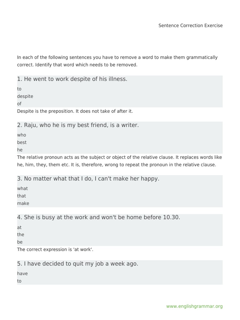 Sentence Correction Practice | PDF | Preposition And Postposition ...