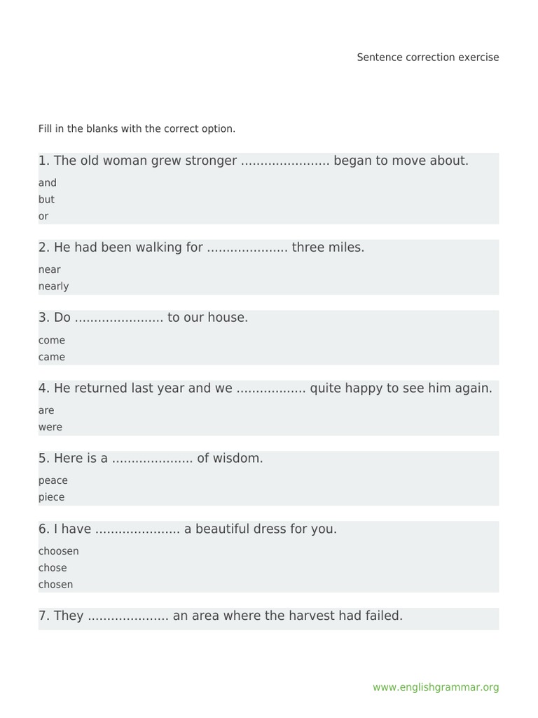 Sentence Correction Exercise - 3 | PDF