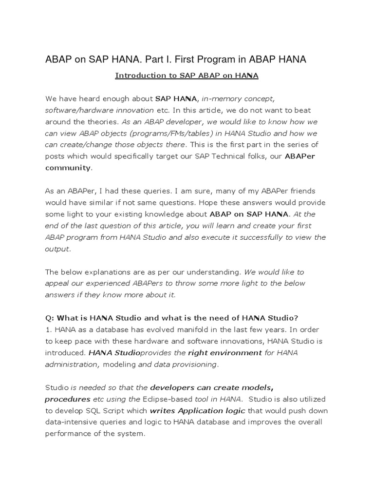 ABAP On SAP HANA | PDF | Databases | Eclipse (Software)