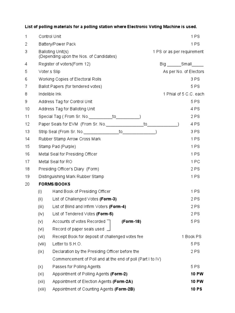 Polling Materials Checklist for 2024 | PDF | Voting | Elections