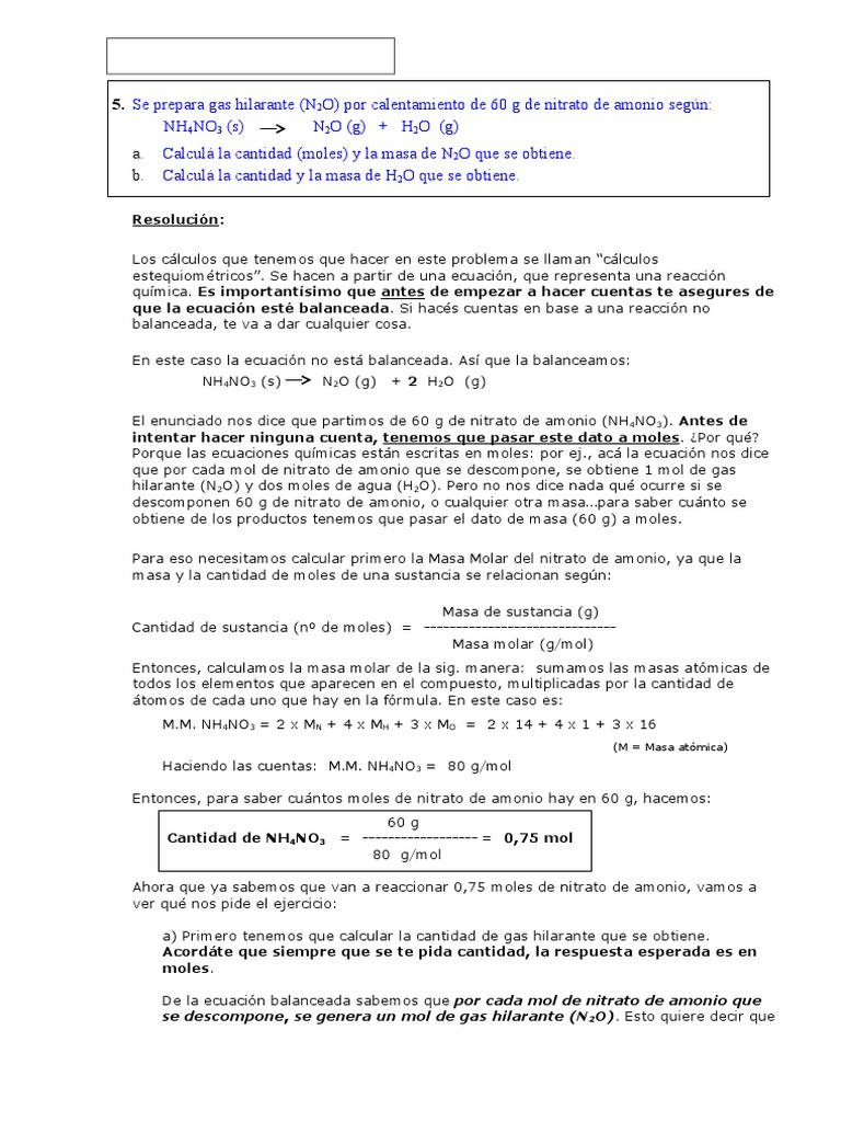 Cálculos Estequiométricos de Reacciones Químicas | PDF | Gases | Mole (Unidad)