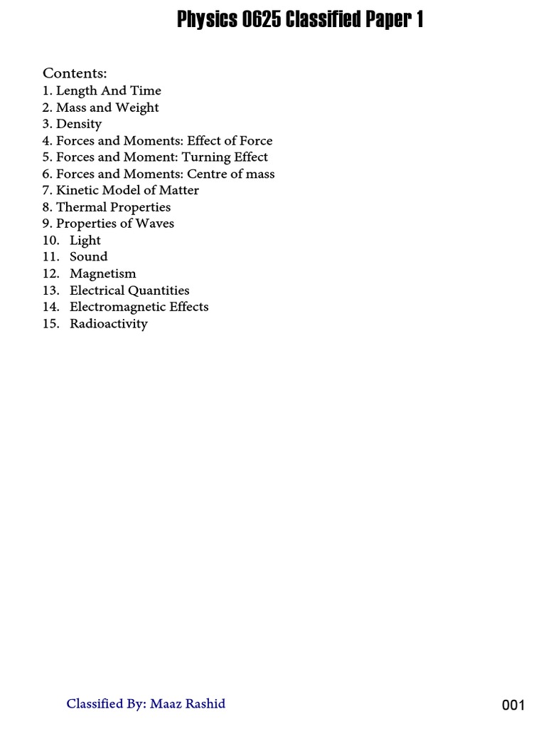 Physics Classified Paper 1 PDF | PDF | Density | Weight