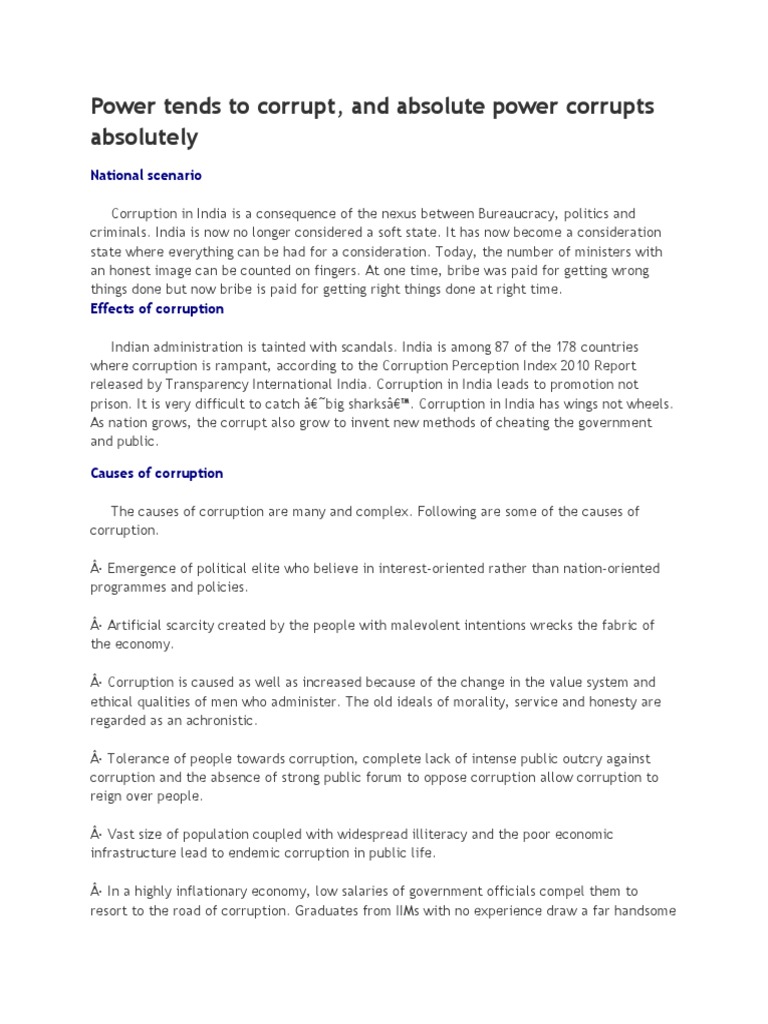 Power Tends To Corrupt, and Absolute Power Corrupts Absolutely | PDF ...