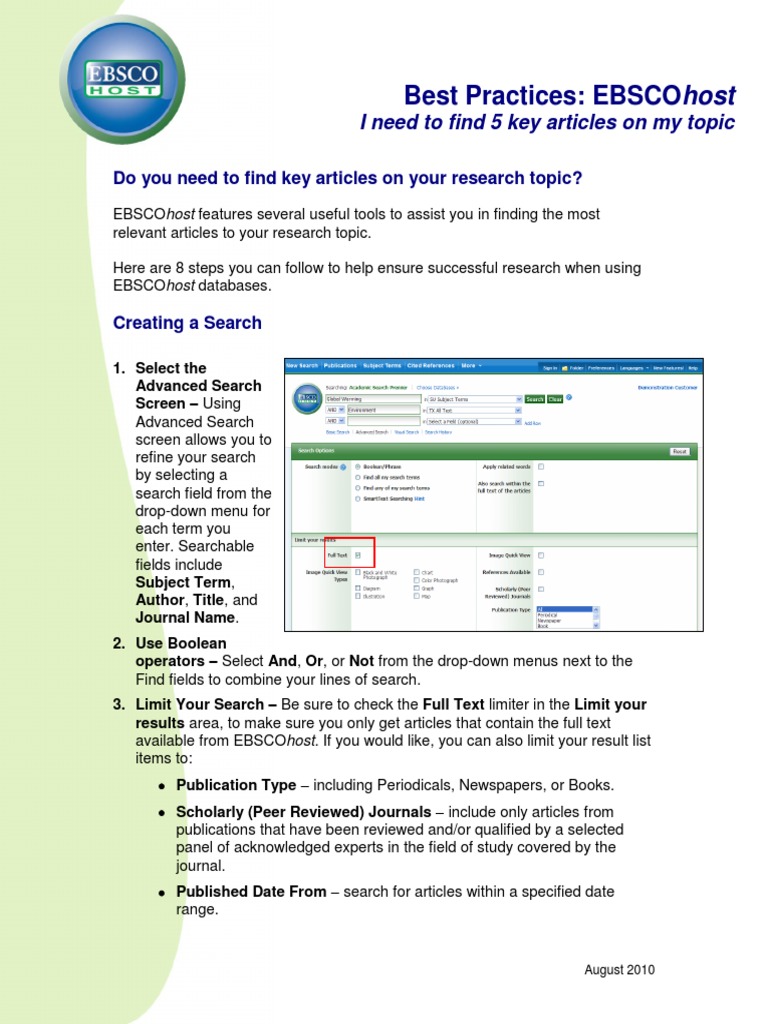 Best Practices: Ebscohost: Do You Need To Find Key Articles On Your Research Topic? | PDF | Icon ...